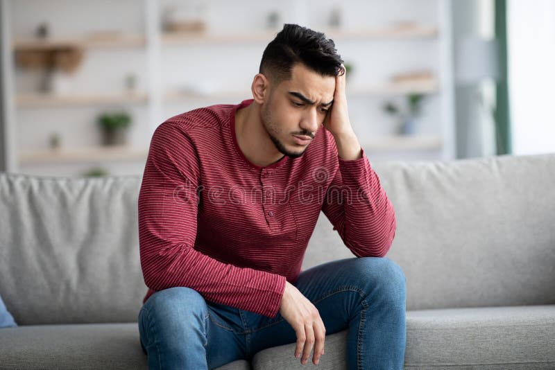 Closeup Portrait of Stressed Arab Guy Having Troubles Stock Photo ...