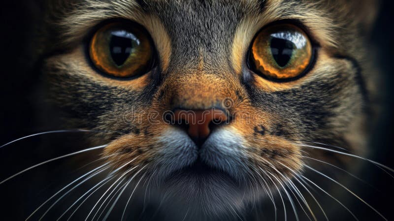 Closeup Portrait of a Tabby Cat with Intense Orange Eyes Stock Illustration - Illustration of ...