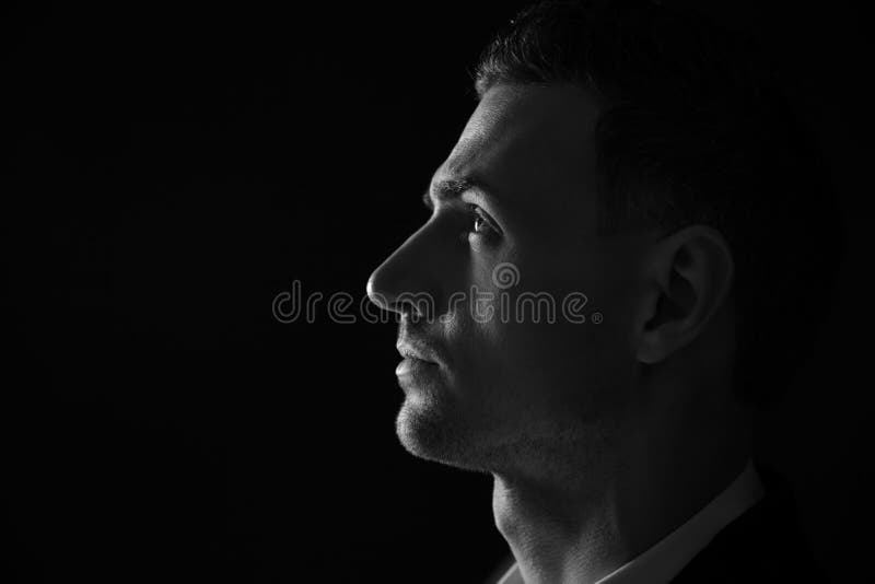 Sad Man Profile, Dark Guy Male in Depression, Black and White, Serious ...