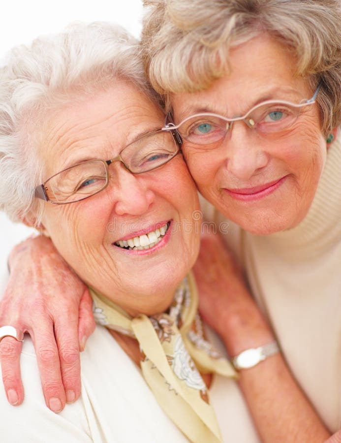 Closeup Portrait of Two Older Woman Smiling Stock Photo - Image of ...