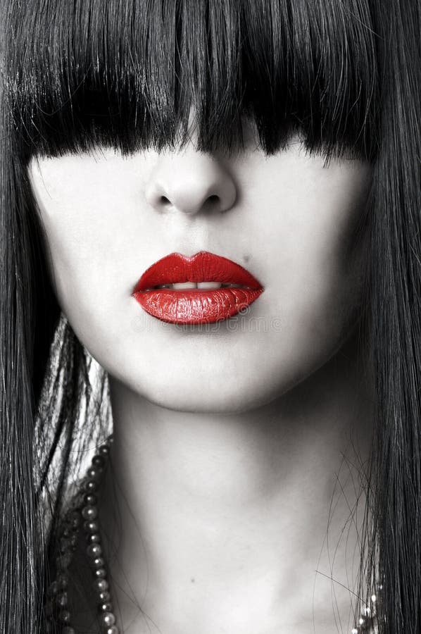 Closeup Portrait of Woman Face with Red Lips Stock Photo - Image of ...