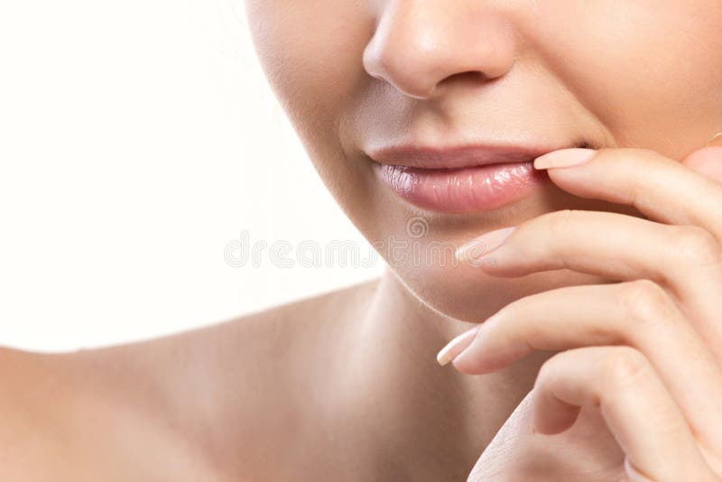 Closeup Lips With Red Heart Make-up & Rhinestones. Valentines Day Style ...