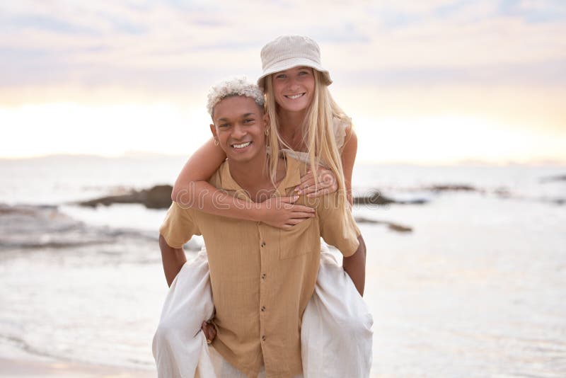 Closeup Portrait Of An Young Affectionate Mixed Race Couple Standing On
