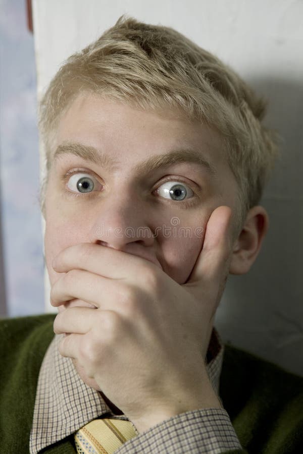 Closeup Portrait of Young Astonished Man Stock Image - Image of mouth ...