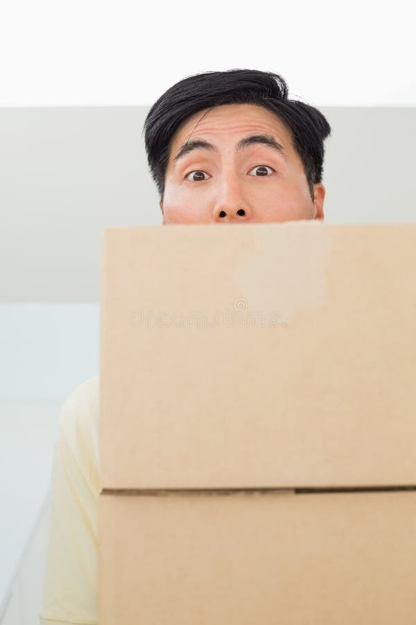 Closeup Portrait Young Man Carrying Boxes Stock Photos - Free & Royalty ...