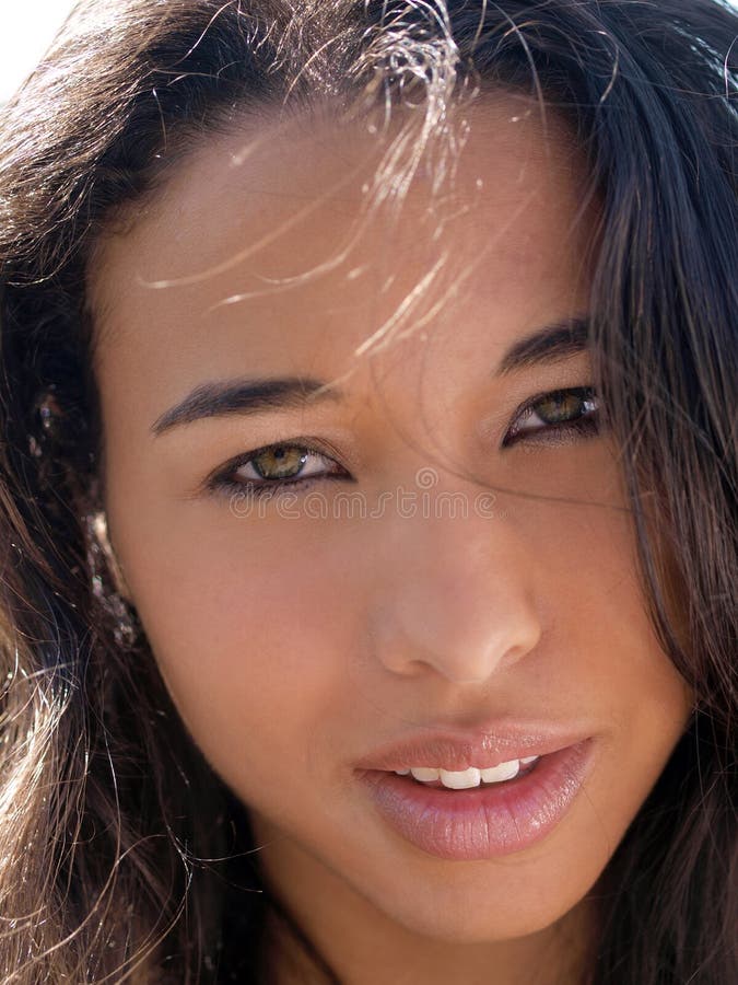Closeup Portrait of Young Mixed Woman Outdoors Stock Photo - Image of ...