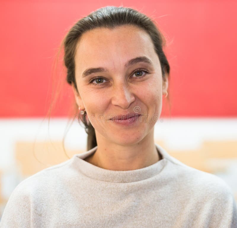 Closeup of Positive Woman in University Lecture Hall Stock Image ...