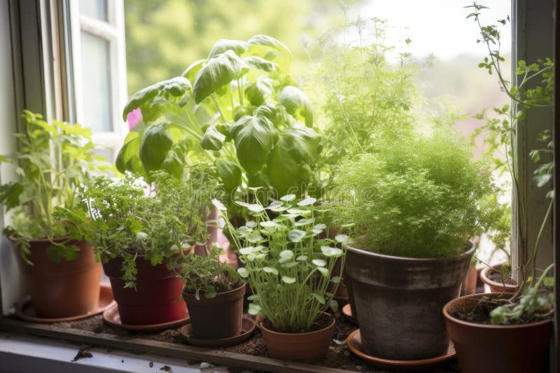 Closeup of Potted Plants Growing Inside and Outside Stock Photo - Image ...