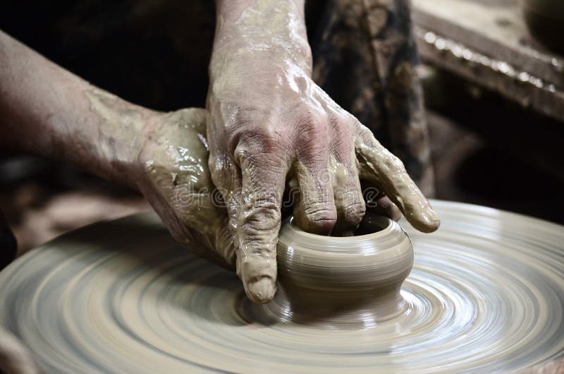 Closeup on Potter Man Hands Shaping Ceramic Craft Stock Image - Image ...