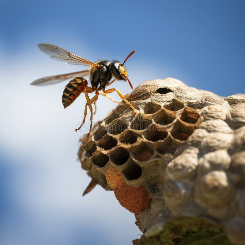 Closeup Potter Wasp Flying Near Nest Stock Image - Image of plant ...