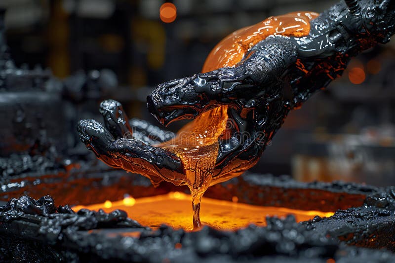 A Closeup of the Pouring Process, Showing Molten Glass Being Poured ...