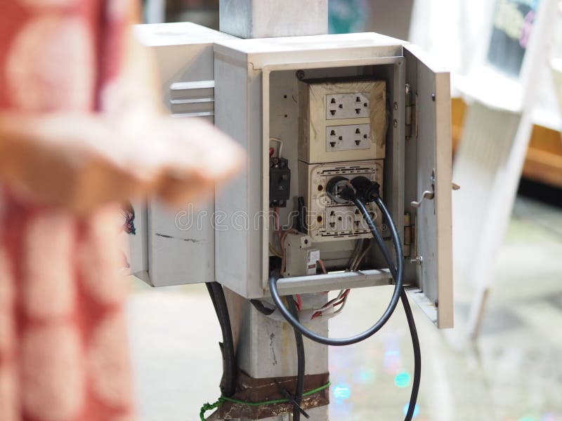 Power plug in steel box stock photo. Image of power - 151489676