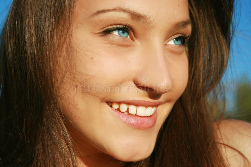 Closeup of a Pretty Smiling Girl Stock Image - Image of look, female ...