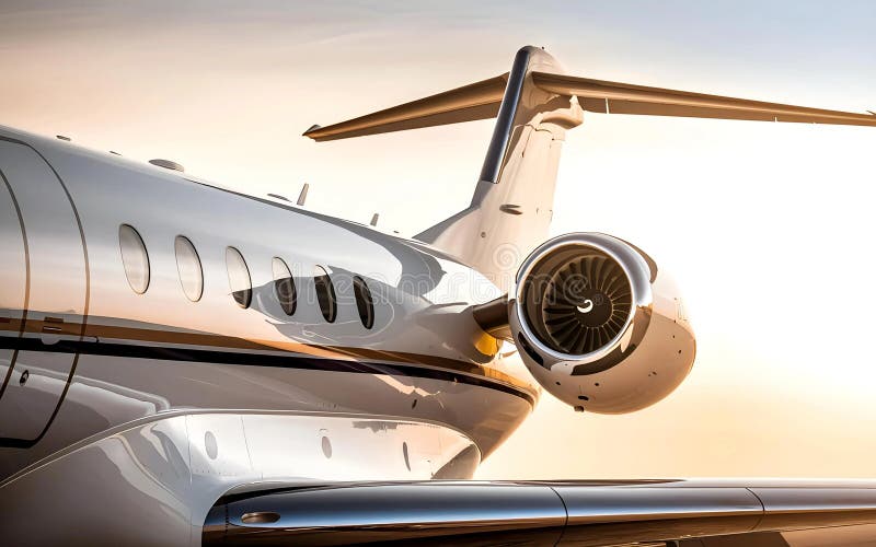 Closeup of a Private Jets Engine with the Sunset Reflecting Off Its ...