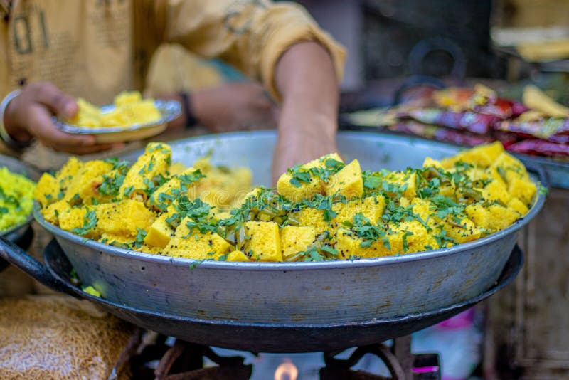 Closeup of the Process of Making an Indian Traditional Dessert Khaman ...