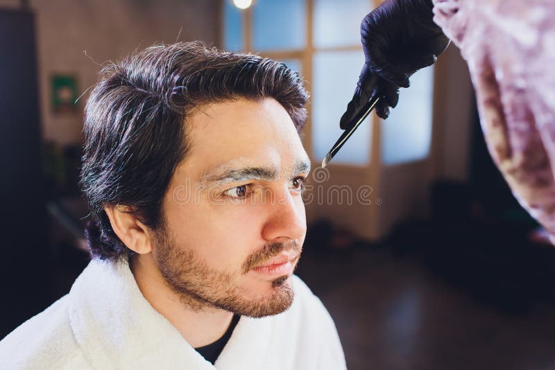 Closeup of Process of Threading Procedure in Barber Shop. Professional ...
