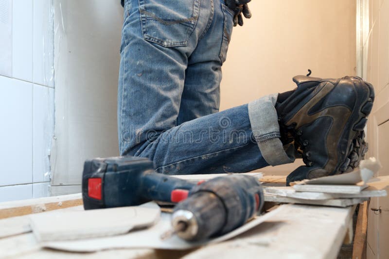 Closeup Professional Construction Dusty Drill, Puncher on Background of ...