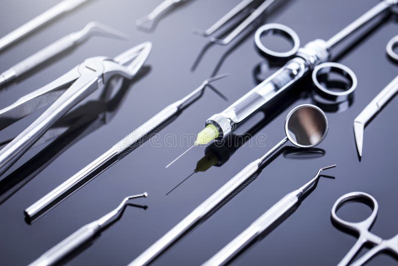 Closeup of Professional Dental Tools on Shiny Table Stock Image - Image ...