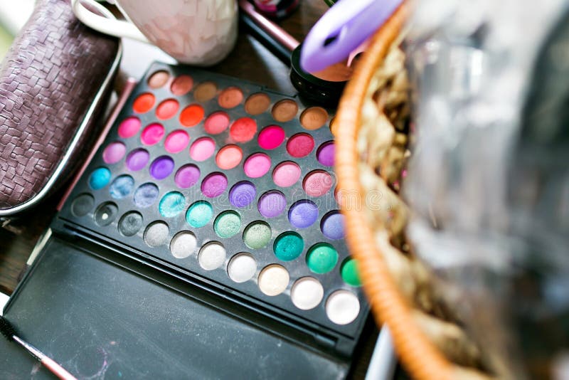 Closeup of a Professional Makeup Kit, Different Colors Stock Photo ...