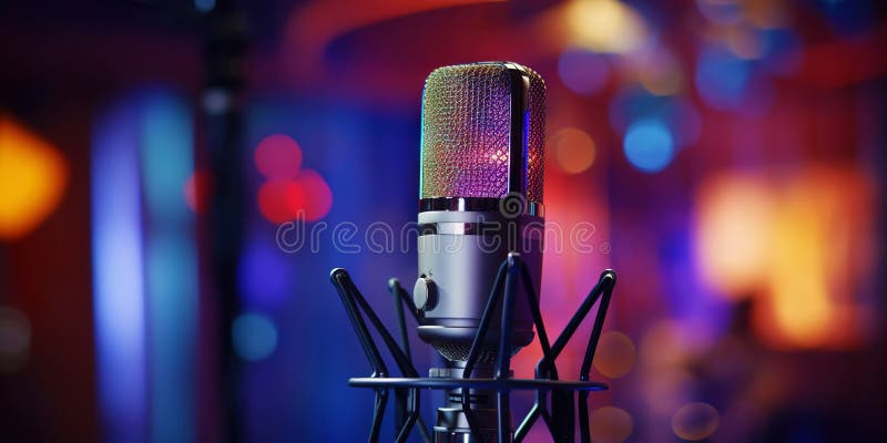 Closeup of Professional Microphone with Dark Bokeh Light Backdrop ...