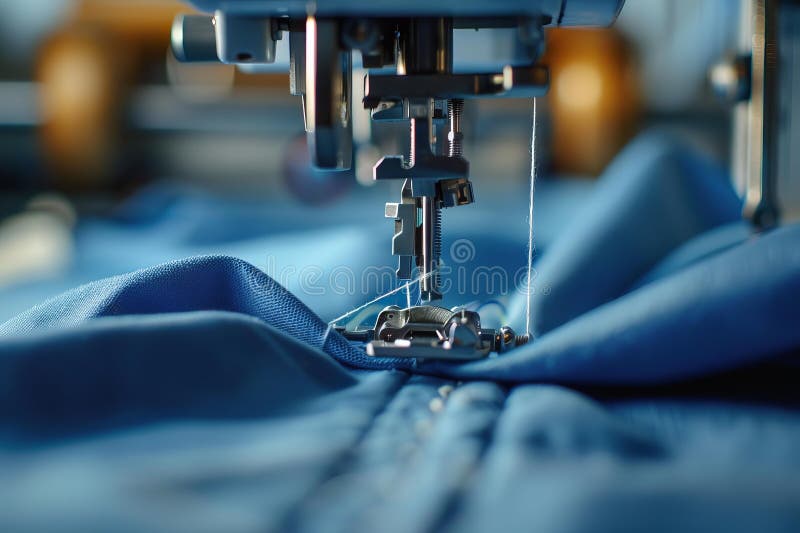 Industrial Sewing Machine at Work on Fabric Stock Photo - Image of blue ...