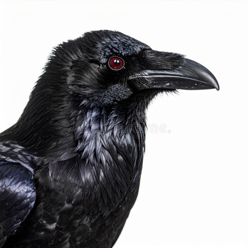 Closeup Profile of a Black Raven Against White Background Stock ...