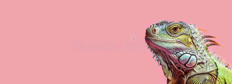 Closeup Profile Portrait of Iguana Lizard on Pale Pink Background with ...