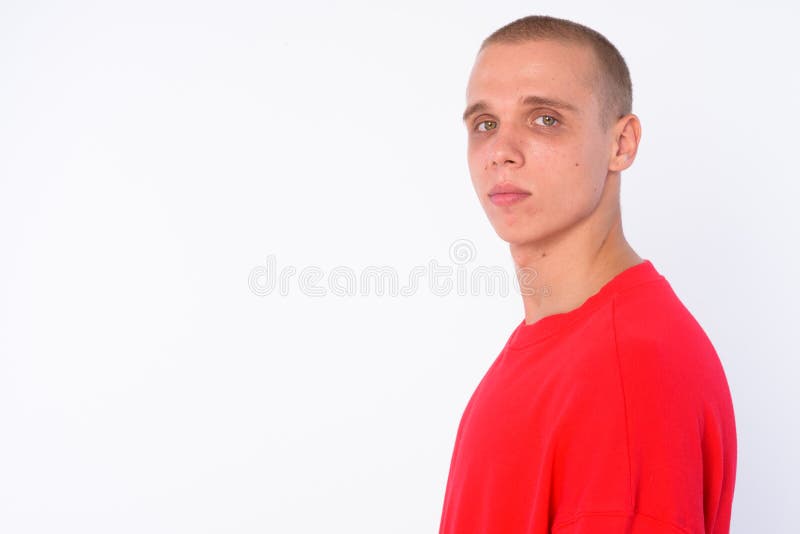 Closeup Profile View of Young Bald Rebellious Man Stock Photo - Image ...