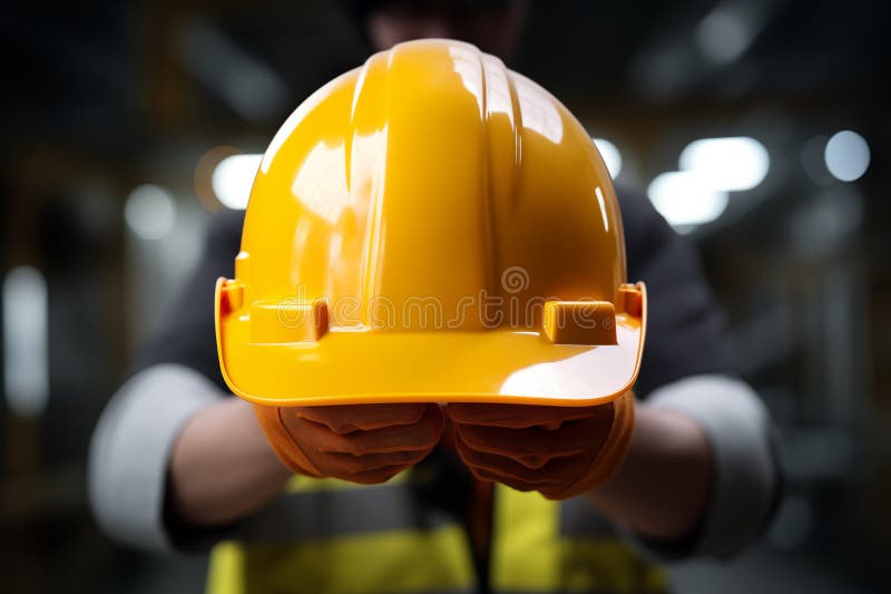 Closeup Protective Safety Helmet in Worker Hand. Generative AI Stock ...