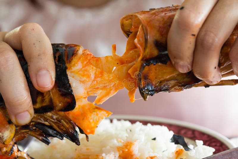 Closeup Pulled the Shrimp by Hands Stock Image - Image of serve, yummy ...