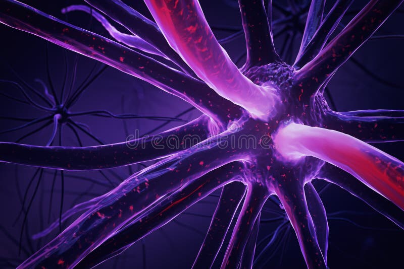 Closeup of purple neuron stock illustration. Illustration of biology ...