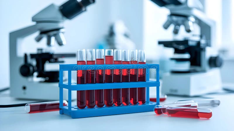 A Closeup of a Rack of Test Tubes Filled with a Red Liquid, Likely ...