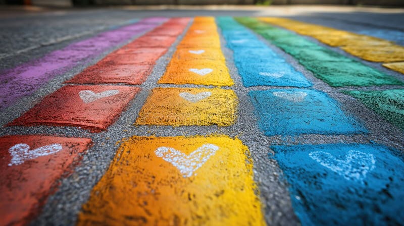 A Closeup of Rainbowcolored Chalk Drawings on a Sidewalk Stock Photo ...