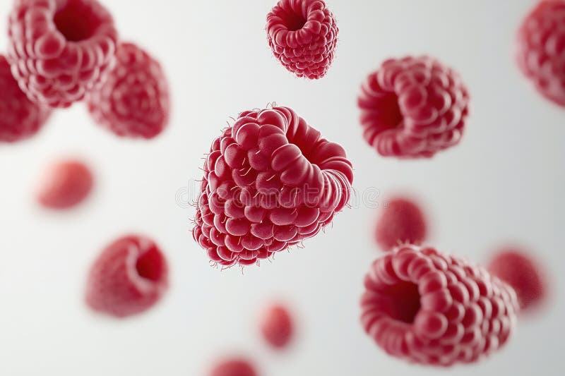 Closeup of Raspberries Flying in the Center of the Frame Stock Image ...