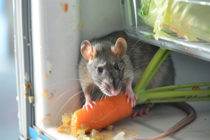 Closeup of Rat Nibbling on a Fridge Door Vegetable Stock Illustration ...