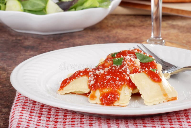 Closeup Ravioli with Cheese and Basil Stock Image - Image of checkered ...