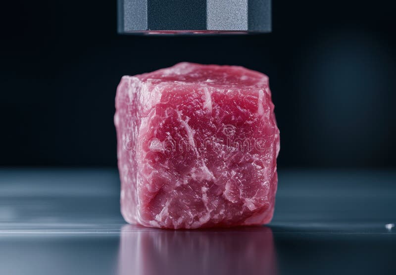 Closeup of Raw Red Meat Cube on Dark Background Stock Illustration ...