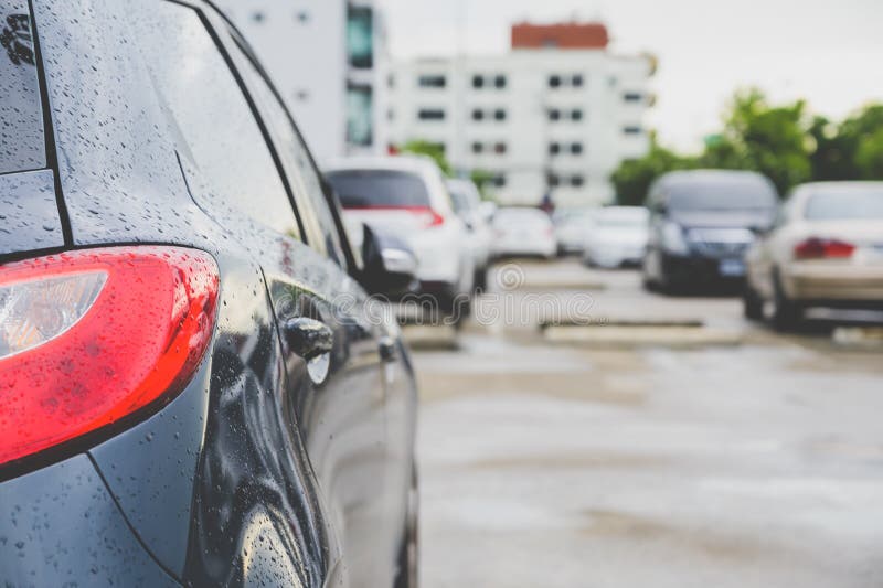 Closeup of Rear or Back Side of Car with Cars Parking Stock Image ...