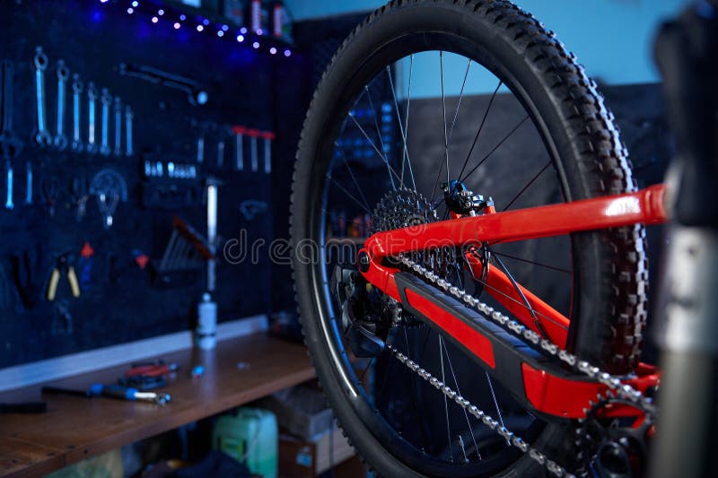 Closeup Rear Bicycle Wheel with Changeable New Chain and Gearbox Stock ...