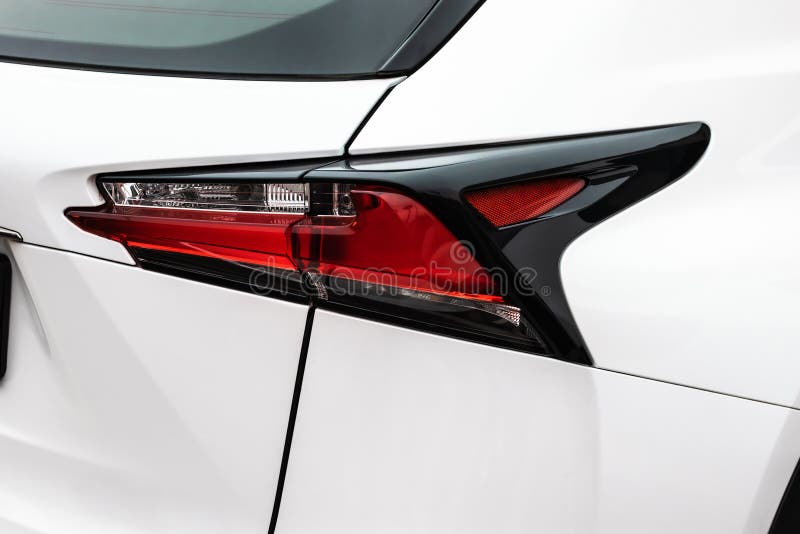 Closeup of Rear Red Taillight on White Suv. Back Lights of Modern Car ...