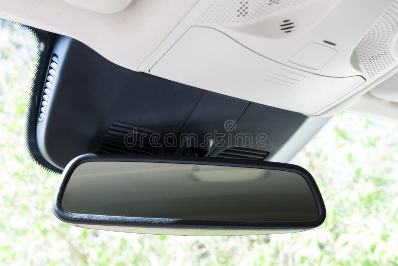 Closeup of Rear View Mirror in Modern Car Interior Stock Photo - Image ...
