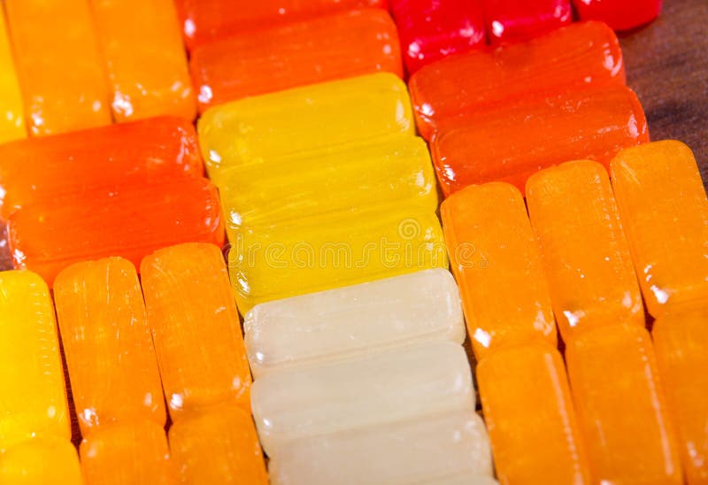 Closeup Rectangular Colorful Shiny Hard Candy Lined Up Stock Image ...