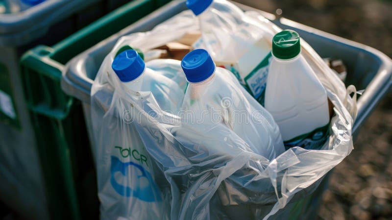 A Closeup of a Recycling Bin with a Clear Plastic Bag Filled with Empty ...