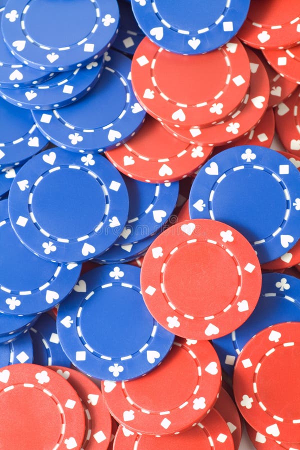 Closeup of Red and Blue Poker Chips Stock Image - Image of hearts ...