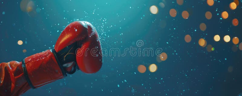 Closeup of Red Boxing Glove Punching in MidAir with Bokeh Light Effects ...