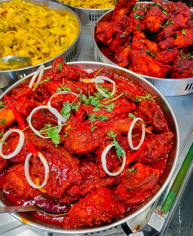 Closeup of Red Cooked Chicken Available Served at a Kandar Rice ...