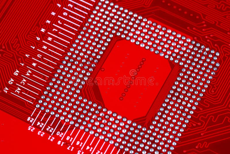 Closeup of Red Electronic Motherboard Circuit with Processor Stock ...
