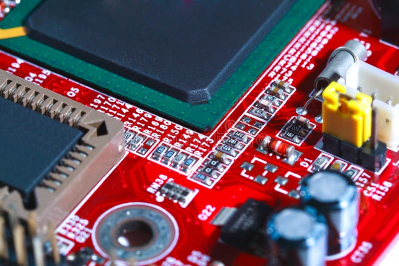Closeup of Red Electronic Motherboard Circuit with Processor Stock ...