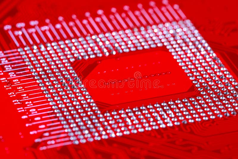 Closeup of Red Electronic Motherboard Circuit with Processor Stock ...