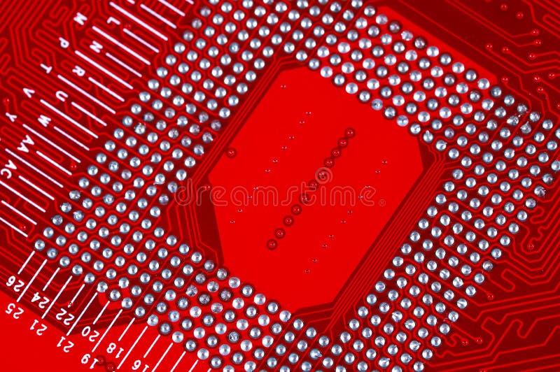 Closeup of Red Electronic Motherboard Circuit with Processor Stock ...